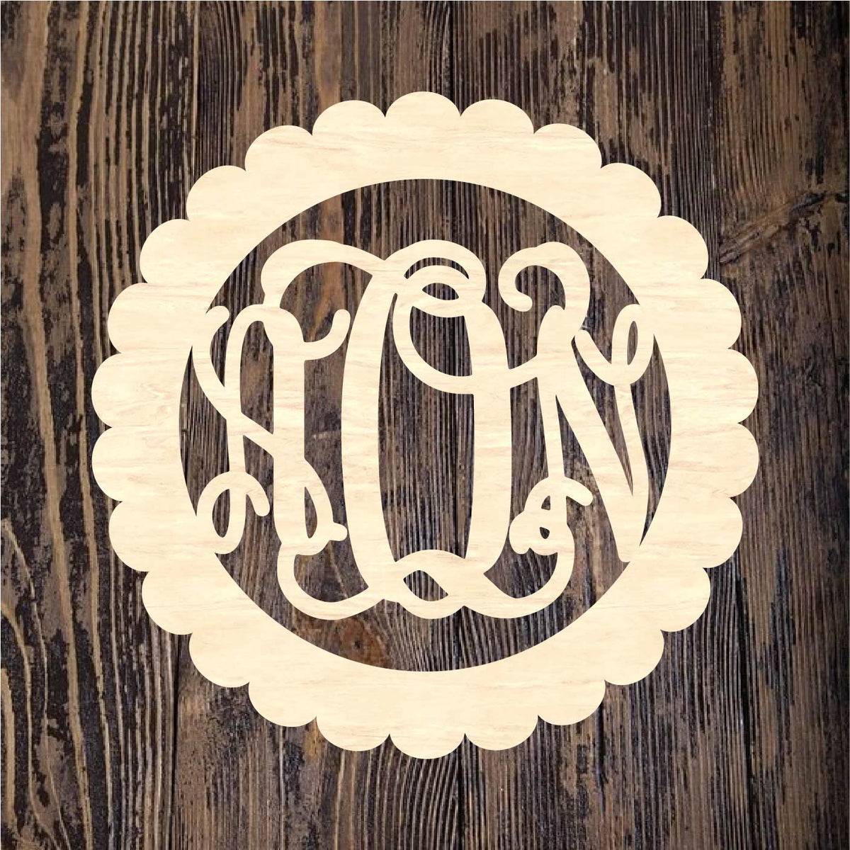 Scallop Circle 3 Letter Monogram – Home Creations Milling & Signage