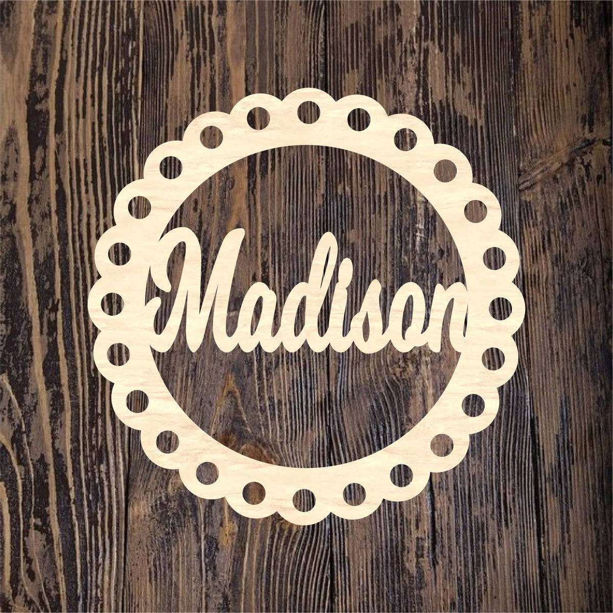 Scallop Circle Script Name 2 – Home Creations Milling & Signage